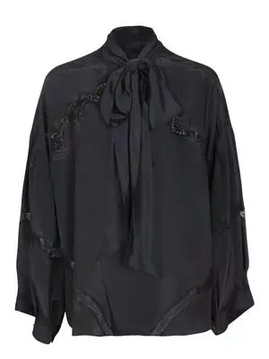 ERMANNO FIRENZE Pussy-bow Lace-trimmed Blouse - Black