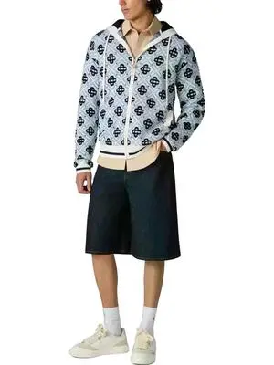 Casablanca Merino Monogram Zip‑up Hooded Sweatshirt - Blue