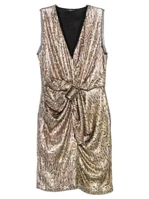 HANITA Sleeveless Snake Print Sequin Embellished Dress - Brown