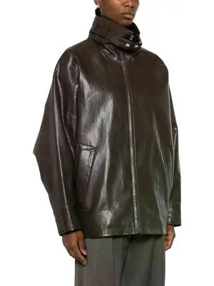 SYSTEM High-neck Zip-up Biker Jacket - Brown