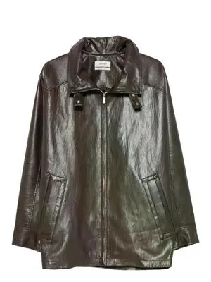 SYSTEM High-neck Zip-up Biker Jacket - Brown