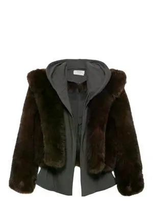 SYSTEM Faux Fur Hooded Jacket - Brown