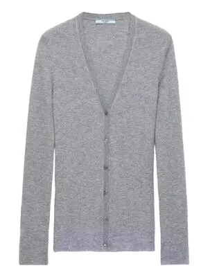 Prada Ribbed Cashmere Cardigan - Grey