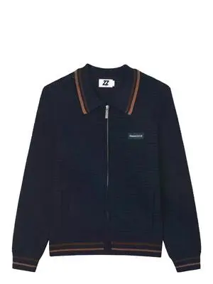 IZZUE Izzue Zip-Up Cardigan With Textured Knit And Stripe Trim