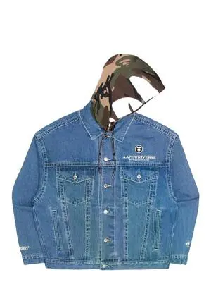 AAPE BY *A BATHING APE Moonface Camouflage Hooded Denim Jacket - Blue