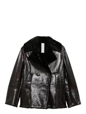 FURLING BY GIANI Shearling Collar Double-breasted Jacket - Brown