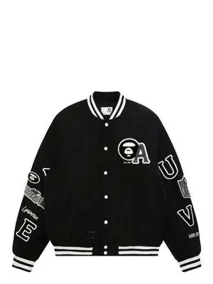 AAPE BY *A BATHING APE Moonface Embroidered Patch Varsity Jacket - Black