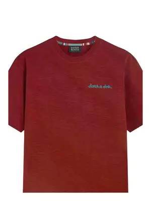 Scotch & Soda Logo-embroidered Slub-texture T-shirt - Red