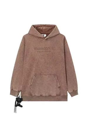 Izzue Acid-wash Logo-embroidered Hoodie - Brown