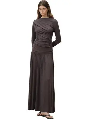 Fabrique Nyx Drapy Ruched Off-shoulder Top In Tencel Blend - Grey