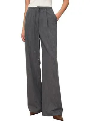 Fabrique Caroline Pinstripe Wide Leg Trousers - Grey