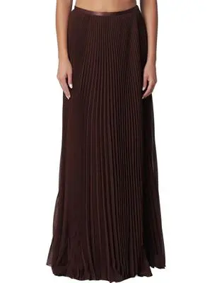 Valentino Garavani Long Pleated Silk Skirt - Brown