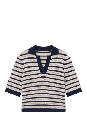 BRODIE CASHMERE Suzie Stitch Cashmere Polo Tee - Blue