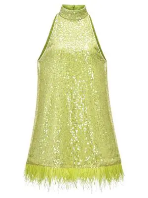 AMY LYNN Esther Sequin Feather Trim Mini Dress - Green