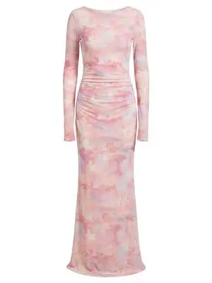ALOMA STUDIO Lueur Maxi Mesh Dress Print - Pink