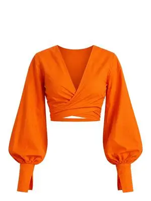 OFUURE Dana Wrap Top With Long Sleeves And Button Detail - Orange