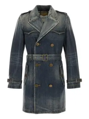 BURBERRY Burberry Double Breasted Belted Denim Coat