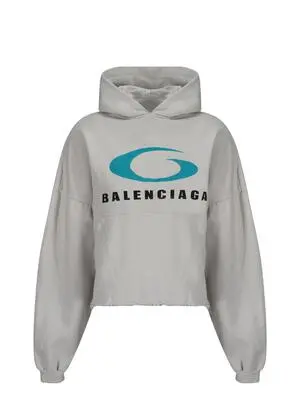 Balenciaga Loop Sports Icon Destroyed Cropped Hoodie - Gray