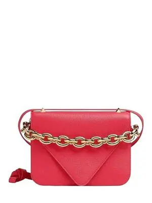 Bottega Veneta Bottega Veneta Small Grain Leather Envelope Clutch Bag With Chain Strap Red