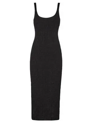 Fendi Ff Embossed Sleeveless Midi Dress - Black