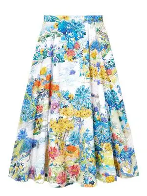 MARY KATRANTZOU Pleated Floralprint Cottonpoplin Midi Skirt - Multicolor