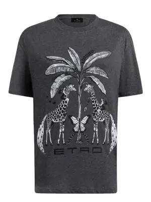 Etro COTTON JERSEY T-SHIRT WITH PLACED GIRAFFE PRINT Grey