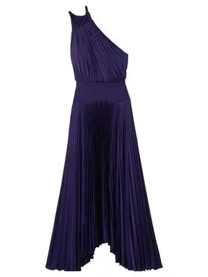 A.L.C. Asymmetrical Pleated Satin Midi Dress - No