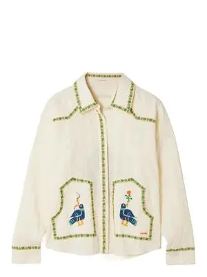 MOTHER Mother Embroidered Long-Sleeve Collared Shirt