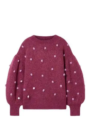 ALEMAIS Pompom Embellished Knitted Sweater - Red
