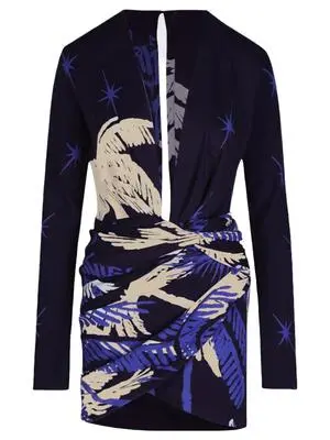 Johanna Ortiz Plantstar" Print Long Sleeve V-neck Mini Dress - No