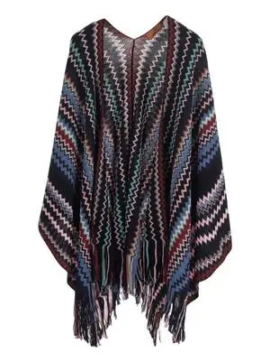 MISSONI Missoni V-Neck Long-Sleeve Knit Wrap With Fringe Detail