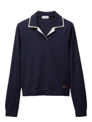 Versace Versace Wool Knit Polo Sweater With Embroidered Logo Blue