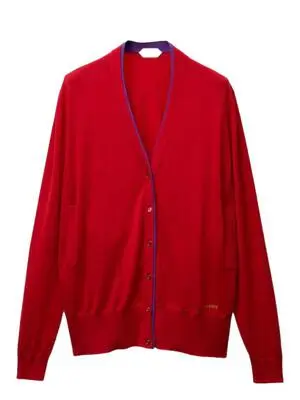 Versace Embroidered Wool Knit Cardigan - Red