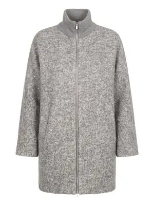 Peserico Ribbed Collar Zip-up Coat With Sequins - Grey
