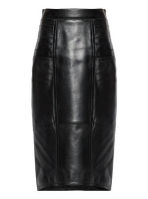 Versace Leather Midi Skirt - Black