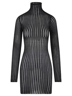 DONDUP High Neck Striped Sheer Dress - Black