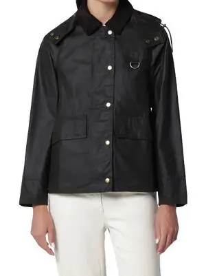 Barbour Waxed Cotton Jacket With Detachable Hood And Embroidered Pockets - Navy Blue