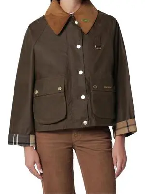 Barbour Barbour Waxed Cotton Jacket With Corduroy Collar And Tartan Lined Cuffs Beech Color