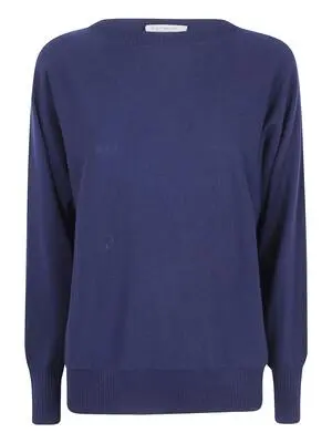 D.exterior Ribbed-knit Crew-neck Long Sleeve Top - Blue