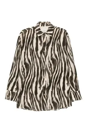 ALYSI Zebra Print Button-up Shirt - Black