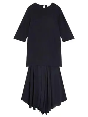 SEMICOUTURE Short-sleeved Paneled Dress With Pleats - Black