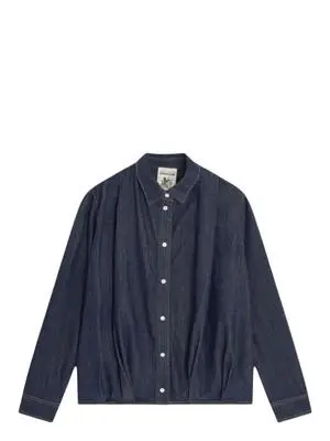SEMICOUTURE Denim Shirt With Dropped Shoulders And Pleated Design - Blue