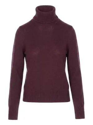 ALLUDE Turtleneck Knit Top With Ribbed Cuffs And Hem - Red