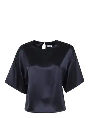 Simkhai Satin Short Sleeve Crewneck Top - Black