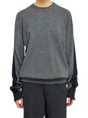 SEMICOUTURE Crew Neck Sweater With Silk Paneling - Grey