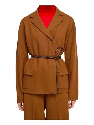 SEMICOUTURE Belted Long Sleeve Jacket - Brown