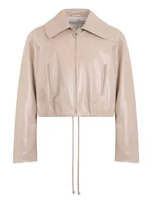 Philosophy Di Lorenzo Serafini Cropped Leather Jacket With Zip Closure - Beige