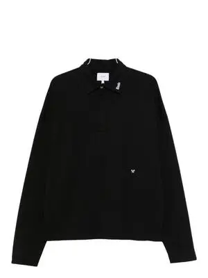 Rhude Logo-embroidered Long-sleeve Polo Shirt Black
