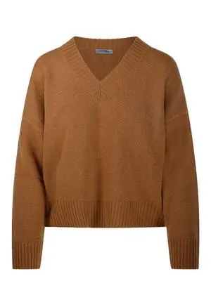 BE YOU V-neck Pullover Sweater With Ribbed Details - Camel