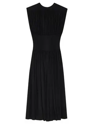 ANINE BING Sleeveless Round Neck Midi Dress With Pleats - Black